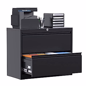 Aobabo Metal 2 Drawer Lateral File Cabinet with Lock,Large Deep Drawer with Adjustable File Bars for Office,Home,35.43 Inches Wide for Letter/Legal Size Drawer,Black,Assembly Required, (GM-DBKX-2DB2)