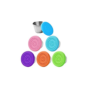 ZHAO 6 Pack 2.4oz Small Condiment Containers with Silicone Lids, Small Salad Dressing Container To Go, Stainless Steel Sauce Container, Leakproof, Reusable, Dipping Sauce Cups with Lids