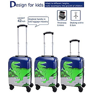 GURHODVO Kids Luggage for boys suitcase with spinner wheels Carry On hard shell Trolley case lightweight travel toys Dinosaur 18