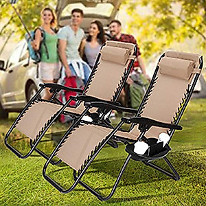 Zero Gravity Outdoor Lounge Chairs Patio Adjustable Folding Reclining Chairs Beach Chairs with Cup/Drink Utility Tray for Lawn Poolside Backyard Patio, Beach Camping Outdoor(2 Pack)