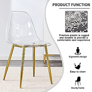Clear Acrylic Ghost Chairs 4 Dining Chairs- Modern Dining Table Set, Cute Plastic Dinner Chair Set Armless Accent Side Desk Chair for Vanity Banquet Indoor Outdoor (Golden, Chairs Set of 4)