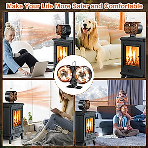 PEDOOD Wood Stove Fan with Protective Cover Dual Motor Heat Powered Fans 8 Blades Slient Fireplace Fan with Magnetic Thermometer，Eco Stove Fans Air Circulation Heating for Gas/Wood/Log Burner Stove