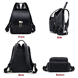 FOXER Women Leather Backpack Purse Small Backpack Casual Shoulder Bags (Black)