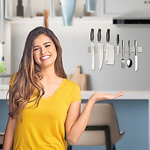 Rymmzone 2 PCS Knife Magnetic Strip no Drilling (Refrigerator Applicable), 17 inch Magnetic Knife Holder for Wall, Premium Stainless Steel Magnetic Knife Bar, Used as Tool Holder, Knife Rack, and More