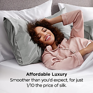 Bedsure Satin Pillowcase for Hair and Skin Queen - Silver Grey Silk Pillowcase 2 Pack 20x30 inches - Satin Pillow Cases Set of 2 with Envelope Closure, Gifts for Women Men