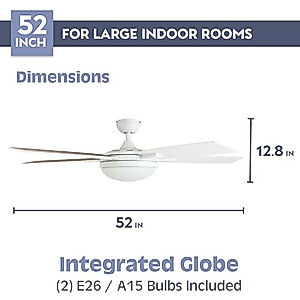 Prominence Home Emporia, 52 Inch Contemporary Indoor LED Ceiling Fan with Light, Remote Control, Dual Mounting Options, Dual Finish Blades, Reversible Motor - 51021-01 (Bright White)