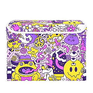 NFMILI Storage Bins (Psychedelic Graffiti) with Lid And Handles, Foldable Storage Basket Large Capacity Household Cube for Organizing Cloth Toys Books 16.5×12.6×11.8 IN