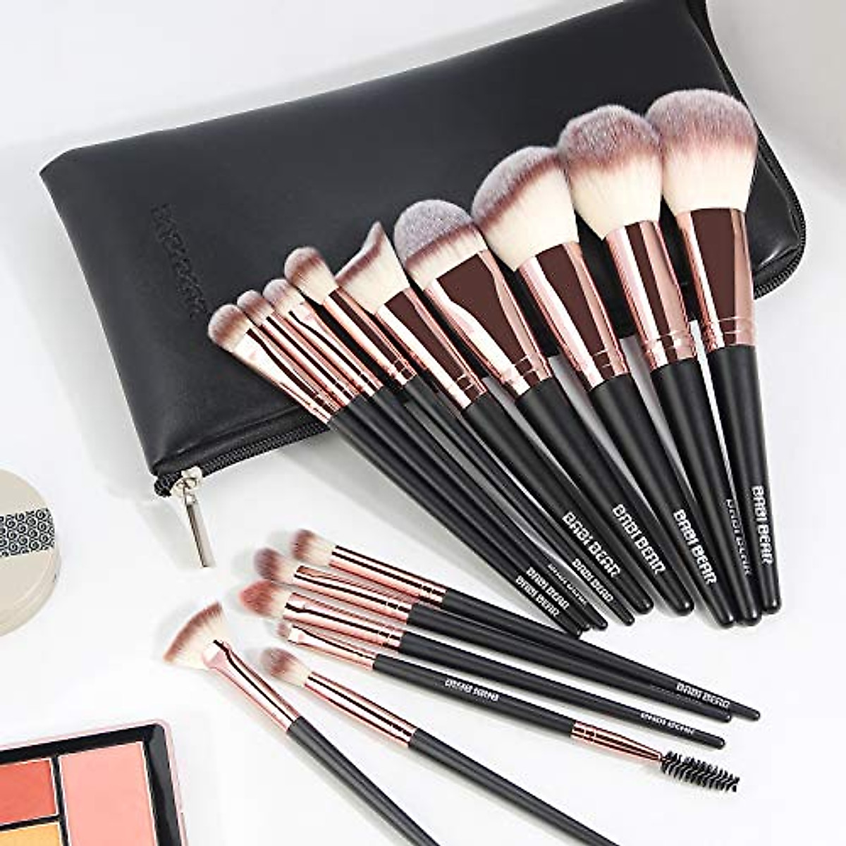 15 PCs Makeup Brushes, BABI BEAR Makeup Brush Set Professional Premium Synthetic Make Up Brushes for Blending Powder Blush Concealers Eyeshadow Foundation Brush with Travel Makeup Bag