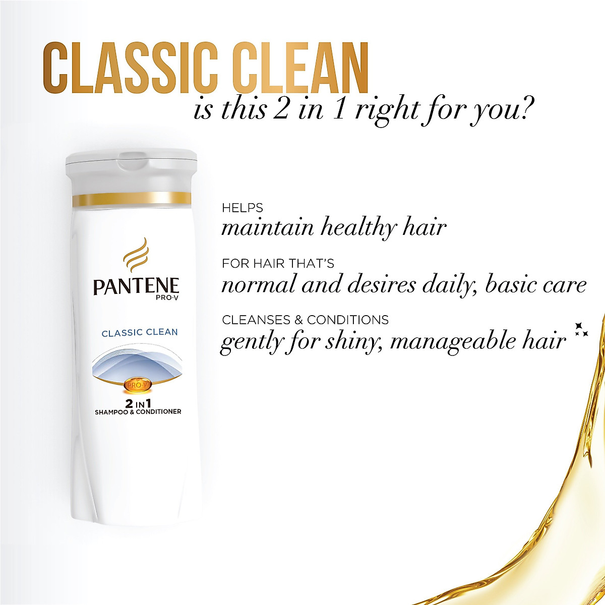 Pantene Pro-V Classic Clean Shampoo, 12.6 fl oz (Pack of 3) (Packaging May Vary)