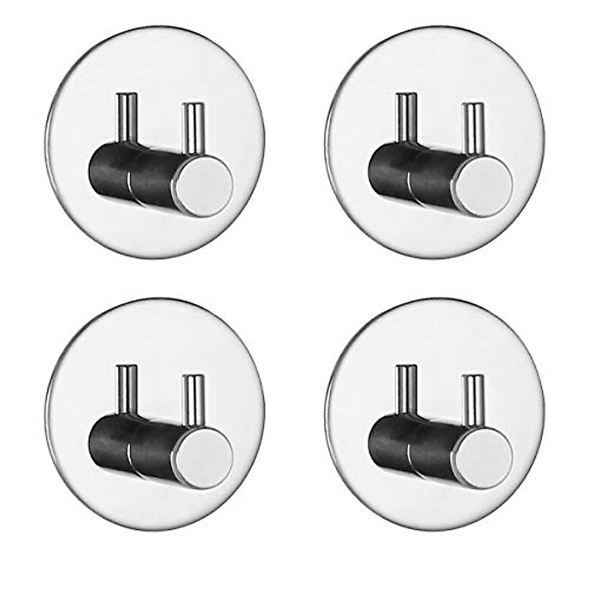 Self Stick Adhesive Hooks Wall Hanger Holder Stainless Steel Heavy Duty Utility Storage Hook, Shower Waterproof Hook, Kitchen Bathroom Organizer for Plug Robe Towel Loofah Bathrobe Coat (4-Pack)