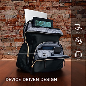 Kenneth Cole REACTION Women's Sophie Backpack Silky Nylon 15" Laptop & Tablet RFID Bookbag for School, Work, & Travel, Navy, One Size