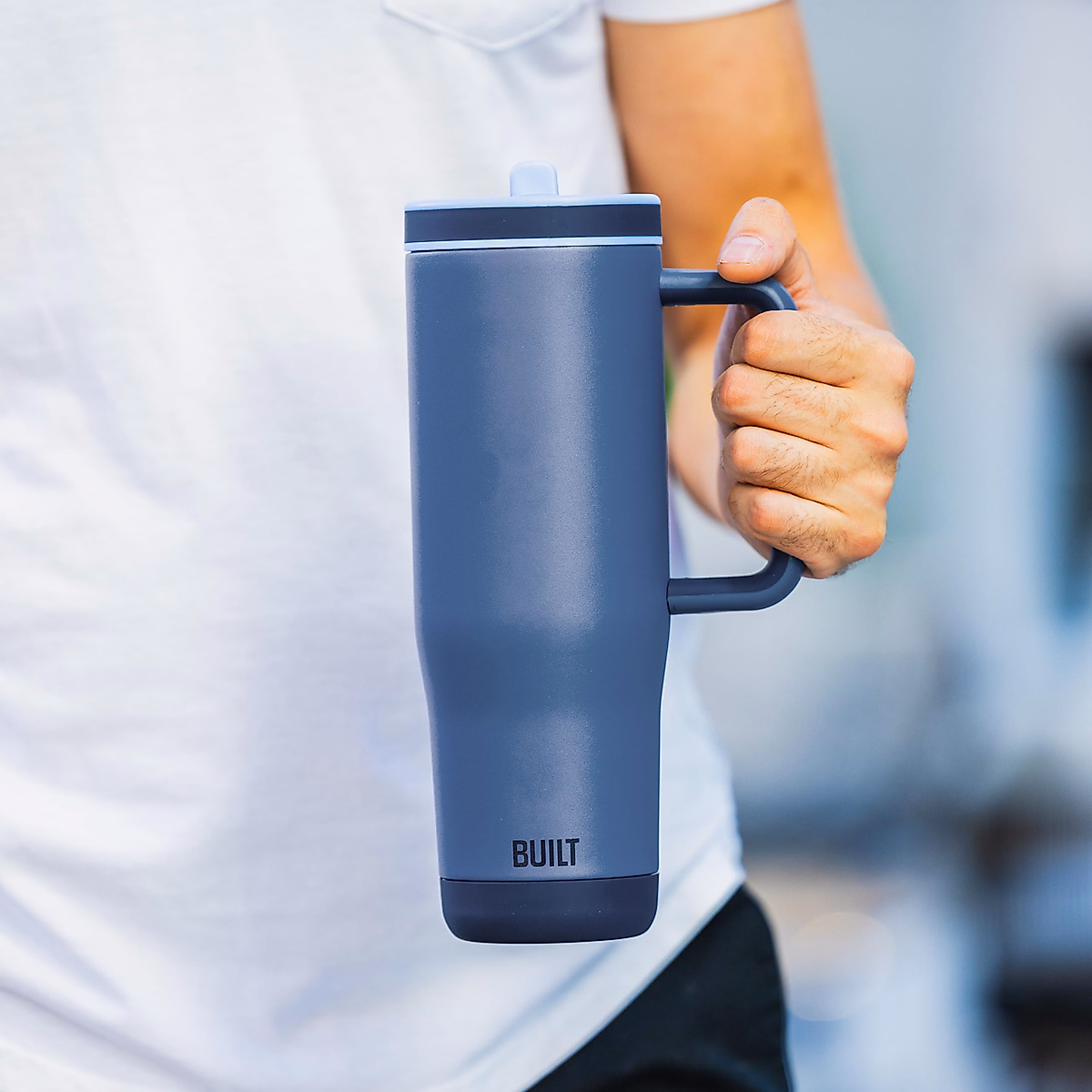 Built 40 oz Cascade Flip Straw Tumbler, Double Wall Insulated Tumbler, Gym & Sport Bottles - Stainless Steel & Straw Lid, Leak-Proof, Soft Base, Portable BPA-Free (Pacific Blue)