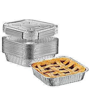 GUSTO [25 Sets 8-Inch Square Foil Pans with Lids - Disposable Food Containers, Aluminum Foil Pans For Baking, Cooking, Storing and Preparing Food (Formerly Comfy Package)