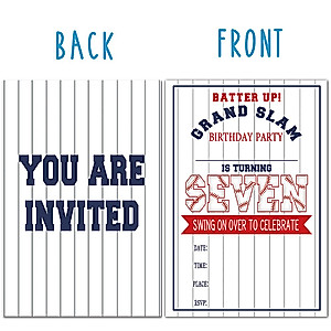 ukebobo 7th Birthday Party Invitations with Envelopes – Batter Up Baseball Party Invitations, Baseball Party Decorations– 20 Cards With Envelopes（bq-07）