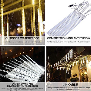 Meteor Shower Lights LED String Lights, Waterproof Falling Rain Lights 11.8 inch 8 Tubes Double-Sided SMD Lamp Beads Curtain Lights Garden Square Hanging Decorative Lamps for Bar Halloween Christmas