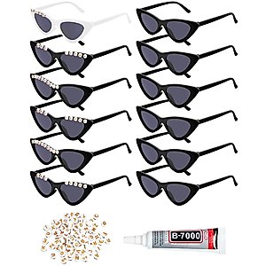 Kanayu 12 Pcs Bachelorette Sunglasses Retro Vintage Bride Bridesmaid Cat Eye Sunglasses for Women 200 Pcs Letter Beads for Wedding Favors (White, Black)