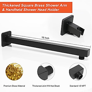 HarJue Shower Head with Extension Arm, High Pressure 12 Inch Square Shower Head with Handheld Shower Faucets Combo Set, Luxury Shower Balance Valve and Trim Kit (Shower System, Matte Black)