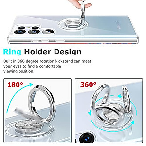 SQMCase Crystal Samsung Galaxy S23 Ultra Case with Ring Kickstand, Clear Transparent Soft Slim Fit TPU Shockproof Case Cover for S23 Ultra(Clear)