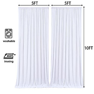 10ft x 10ft White Backdrop Curtains for Parties Wedding Curtain Backdrop for Baby Shower Gender Reveal Decoration Backdrop Drapes Wrinkle Free Chiffon Fabric Background 5ftx10ft, 2 Panels