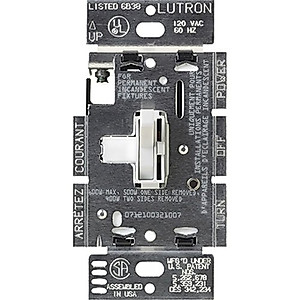 Lutron Toggler Incandescent 600-Watt Single-Pole/3-Way Eco-Dim Dimmer Switch, TG-603PGH-WH, White