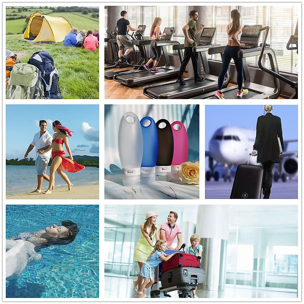 SANTREST Gym Refillable Bottles Leak Proof Camping Travel Containers with Shower Lanyard,3.3oz TSA Approved Squeezable Silicone Travel Tube Set for Gym Shampoo Lotion Soap