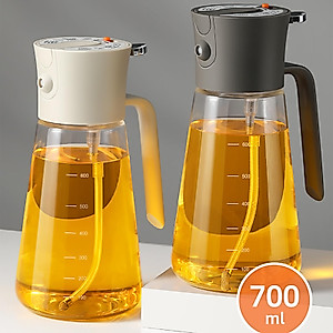 CXINYI Olive Oil Dispenser Bottle - 2 in 1 Oil Dispenser and Oil Sprayer - 700ml / 23Oz Oil Bottle with Fine Mist Nozzle - Oil Sprayer for Cooking, Kitchen, Salad, Barbecue White