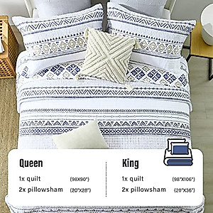 Y-PLWOMEN Quilt King Size 100% Cotton Boho King Quilt, Navy Boho Quilt Sets King, Lightweight Bohemian King Size Bedspreads for All Season, 3 Piece
