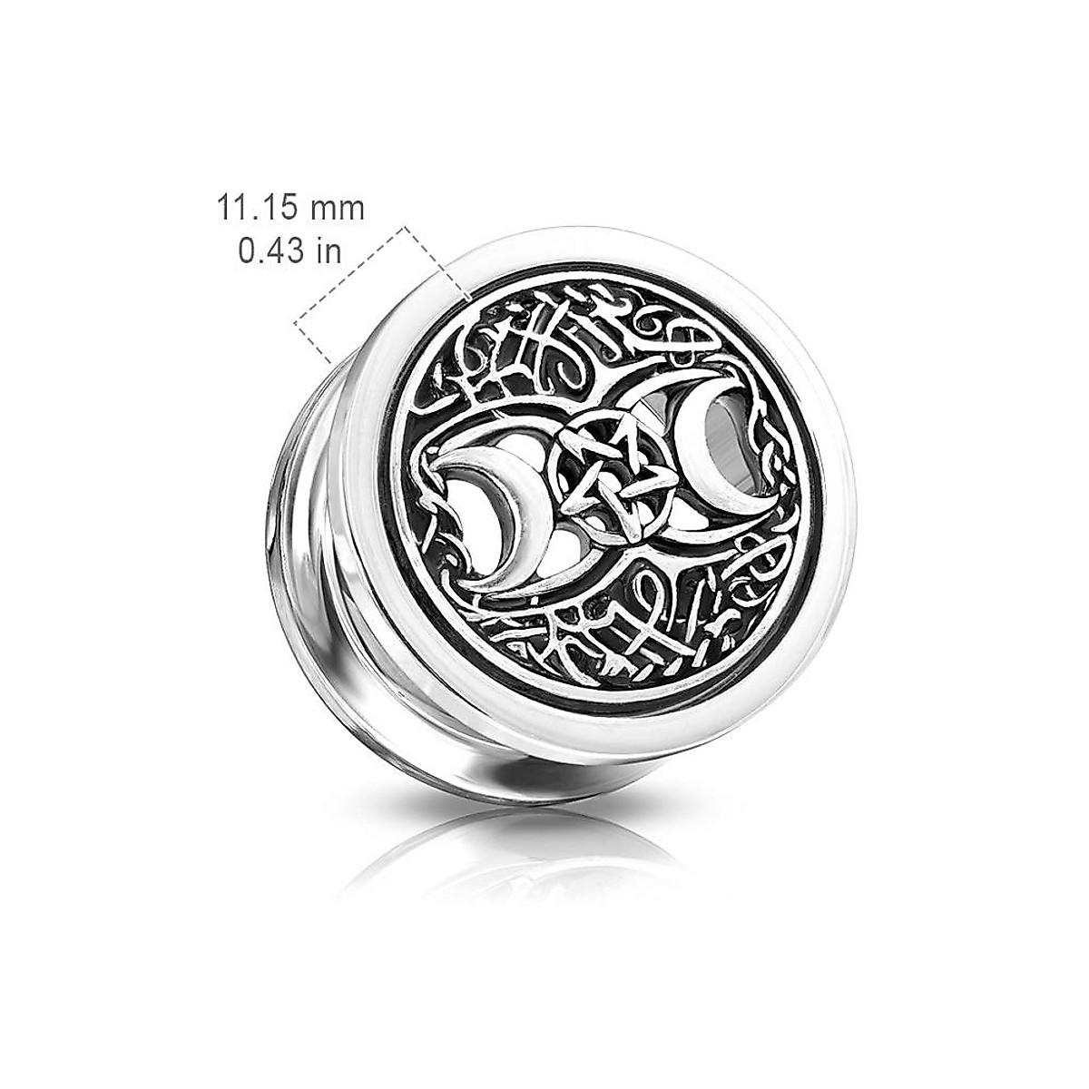 Pierced Owl Antique Silver Plated Stainless Steel Crescent Moons and Star Centered Screw Fit Plug Gauges, Sold As Pair (10mm (00GA))