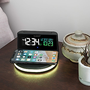 La Crosse Technology 617-148 Wireless Charging Alarm Clock with Glowing Light Base
