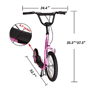 KNUS Scooter for Youth and Adults-16-Inch Front Wheel,12-Inch Rear Wheel/Front and Rear Caliper Brakes/Pink…