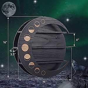 SSISSI Black Crescent Moon Shelf - Crystal Display Shelf - Nail Polish Rack, Crystal Holder & Essential Oil Organizer - Display Shelves For Collectibles - Moon Phase Wall Hanging 3 Tier Crystal Decor