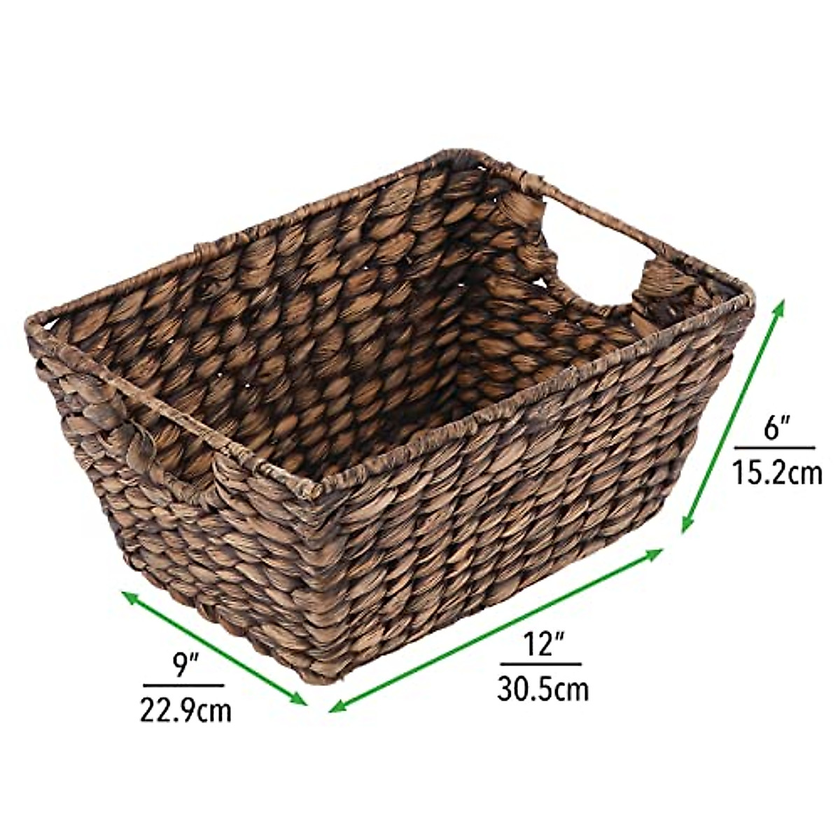 mDesign Natural Woven Hyacinth Closet Storage Organizer Basket Bin for Kitchen Cabinets, Pantry, Bathroom, Laundry Room, Closets, Garage - 4 Pack - Dark Brown