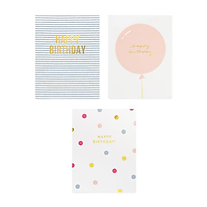 Sugar Paper Birthday Card Box, Greeting Card Assortment, Set of 12 Birthday Cards and Envelopes, Blank Inside, 6.25" x 2" x 5" Storage Box, 4.25" x 5.5" Greeting Cards