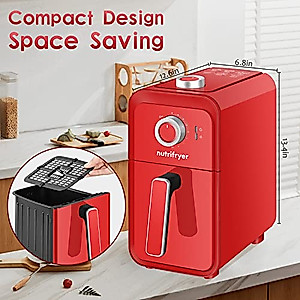 nutrifryer Air Fryer, 4Quart Air Fryer with Grill and Recipe Instructions, Small and Compact Design, 50Pcs Custom Parchment Paper Liners, Non-Stick Basket, 1400W, Red
