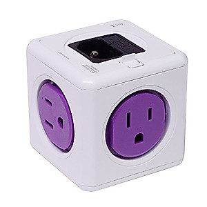 [Second Version] PowerCube Surge Protector Dual USB Ports and 4 Outlets Rewirable Wall Adapter Power Strip with 4 Plus Sockets, Orchid Purple