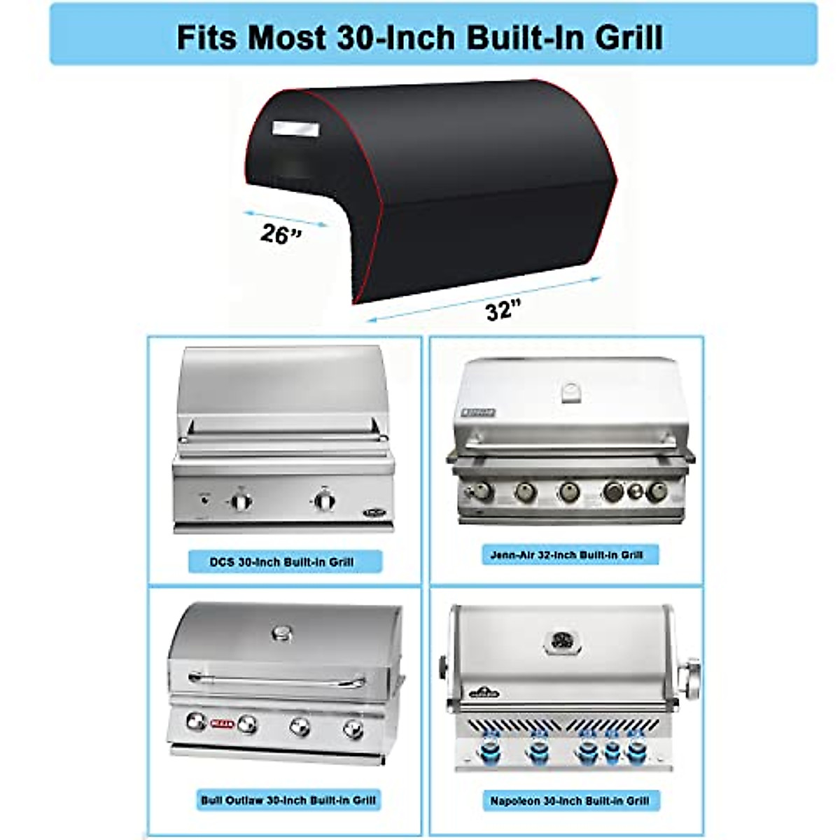32 inch Built-in Grill Cover for Bull in 45005 30-inch Grill Head Cover for Bull Lonestar 4 Burner Bull Built in Outdoor Bill Outlaw, 87048 Smoker Waterproof Windproof BBQ Grill Top Cover with Handle