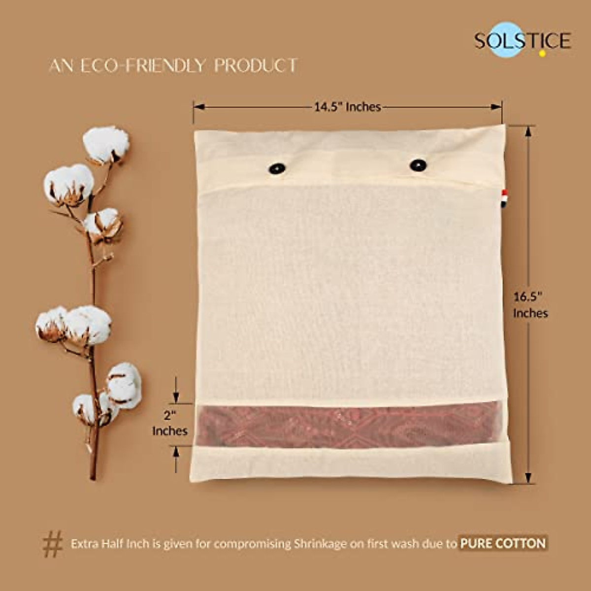 SOLSTICE Reusable Cotton Saree Covers (Set of 24) of 16 x 14 (inches) for Clothes Storage bag, Travelling, Wardrobe Organizer with Mesh/Window. (24)