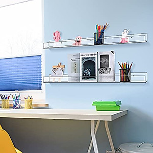 6 Pack Kids Acrylic Floating Bookshelf 36 Inch Clear Wall Ledge Shelf Wall Mounted Clear Spice Rack Toy Storage Wall Shelf Drilling Invisible Display Organizer Shelf for Nursery Room Bathroom Dorm