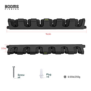 Booms Fishing WV5 Horizontal Fishing Rod Holders for Garage, Wall Mounted Fishing Rod Rack, Kayak Fishing Pole Holder and Rack, Store Up to 6 Rod and Reel Combo in 14.6"