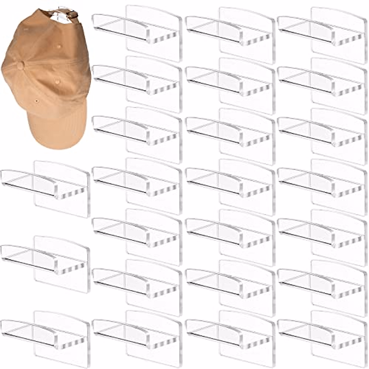 24 Pack Adhesive Hat Hooks for Wall Mounted Minimalist Hat Rack Design Hat Rack No Drilling Wall Hat Organizer Hold Hat Hangers Baseball Hat Hanging Hooks for Hats for Door, Closet, Bedroom (Clear)