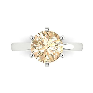 Clara Pucci 3 ct Round Cut Solitaire Genuine Natural Morganite Wedding Bridal Designer Anniversary Engagement Ring 14k White Gold