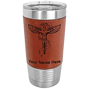 LaserGram 20oz Vacuum Insulated Tumbler Mug, Chiropractic Symbol, Personalized Engraving Included (Faux Leather, Basketball Style)