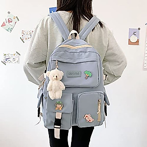 Kawaii Kids Backpacks for Girls with Cute Bear Accessories, Teen Laptop Backpack for Back to School Supplies Student Bookbag(Blue)