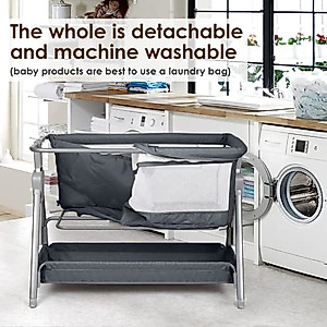 Cowiewie Baby Bassinet with Bed Mattress and Storage | 7-Levels Height Adjustable | Basket Beside Bassinet Sleeper Impact Cotton Protects Baby's Head and Feet