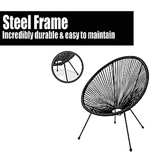 Barton 3 Pieces Acapulco Chair Set w/Glass Table Black Outdoor Patio Furniture Wicker Rattan Modern Conversation Chat Seating