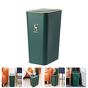 Trash Can Garbage Bin Wastebasket: Bathroom Rubbish Can Trash Barrel Waste Basket Garbage Bucket with Press Type Lid for Office Kitchen Bedroom Green