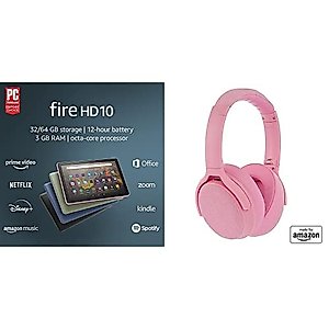 Tablet Bundle: Includes Amazon Fire HD 10 tablet, 10.1", 1080p Full HD, 32 GB (Lavender) & Made for Amazon Active Noise Cancelling Bluetooth Headphones (Rose)
