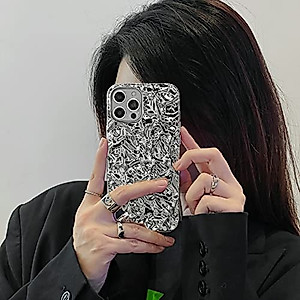 Shinymore iPhone 13 Pro Max Glitter Case, Fashion Bling Glitter Silver Cute Soft Silicone Tin Foil 3D Pleats Women Girls Shockproof Soft Case Cover for iPhone 13 Pro Max