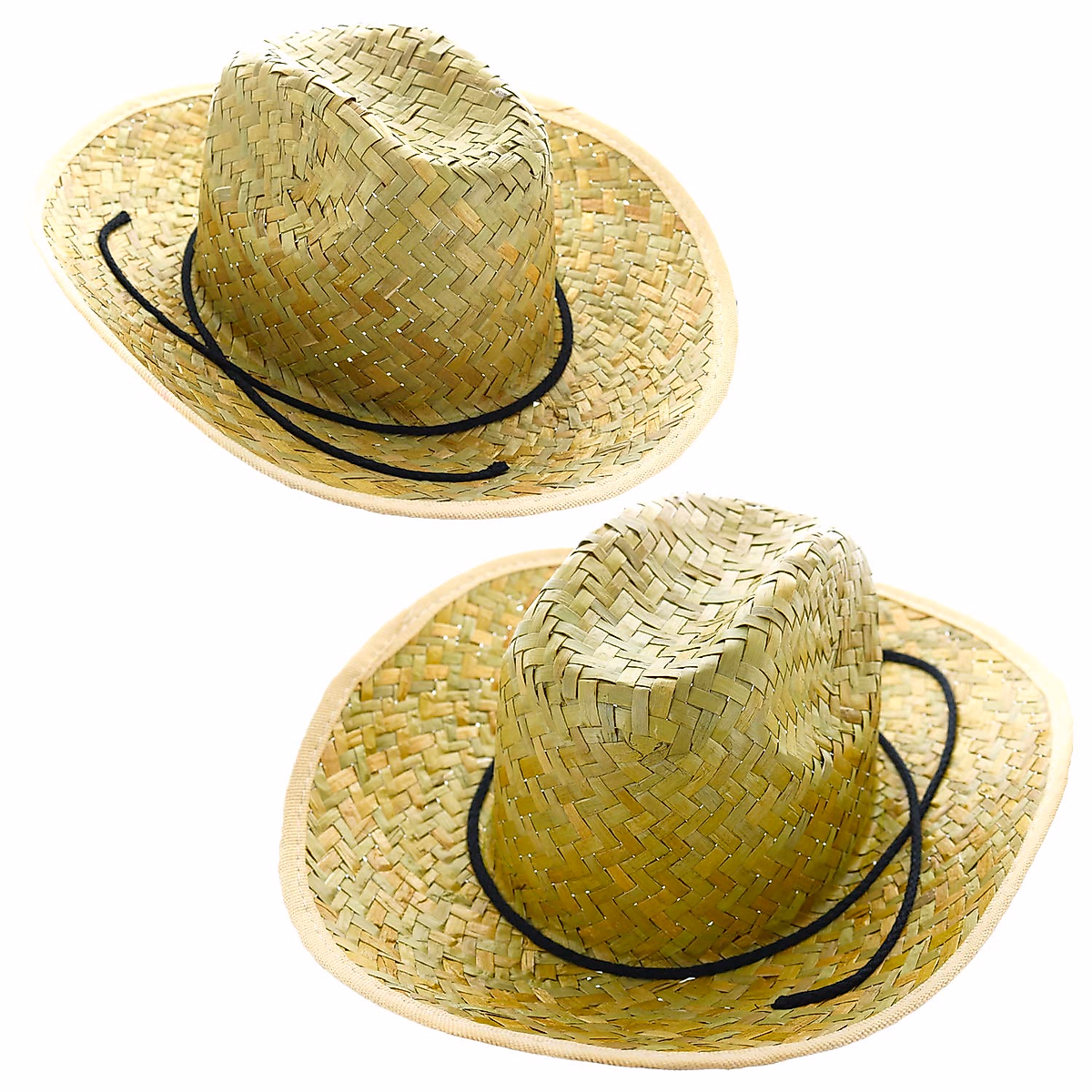 GiftExpress 2-pack Cowboy Straw Hats for Barndance Cowboy/Cowgirl Costume Hats, Western Themed Party, Country Style Costume Accessory