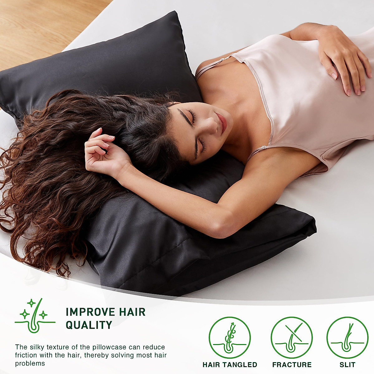 Love's cabin Satin Pillowcase for Hair and Skin (Black, 20x36 inches) Similar to Silk Pillow Cases, King Size Pillow Cases Set of 2 - Satin Cooling Pillow Covers with Envelope Closure